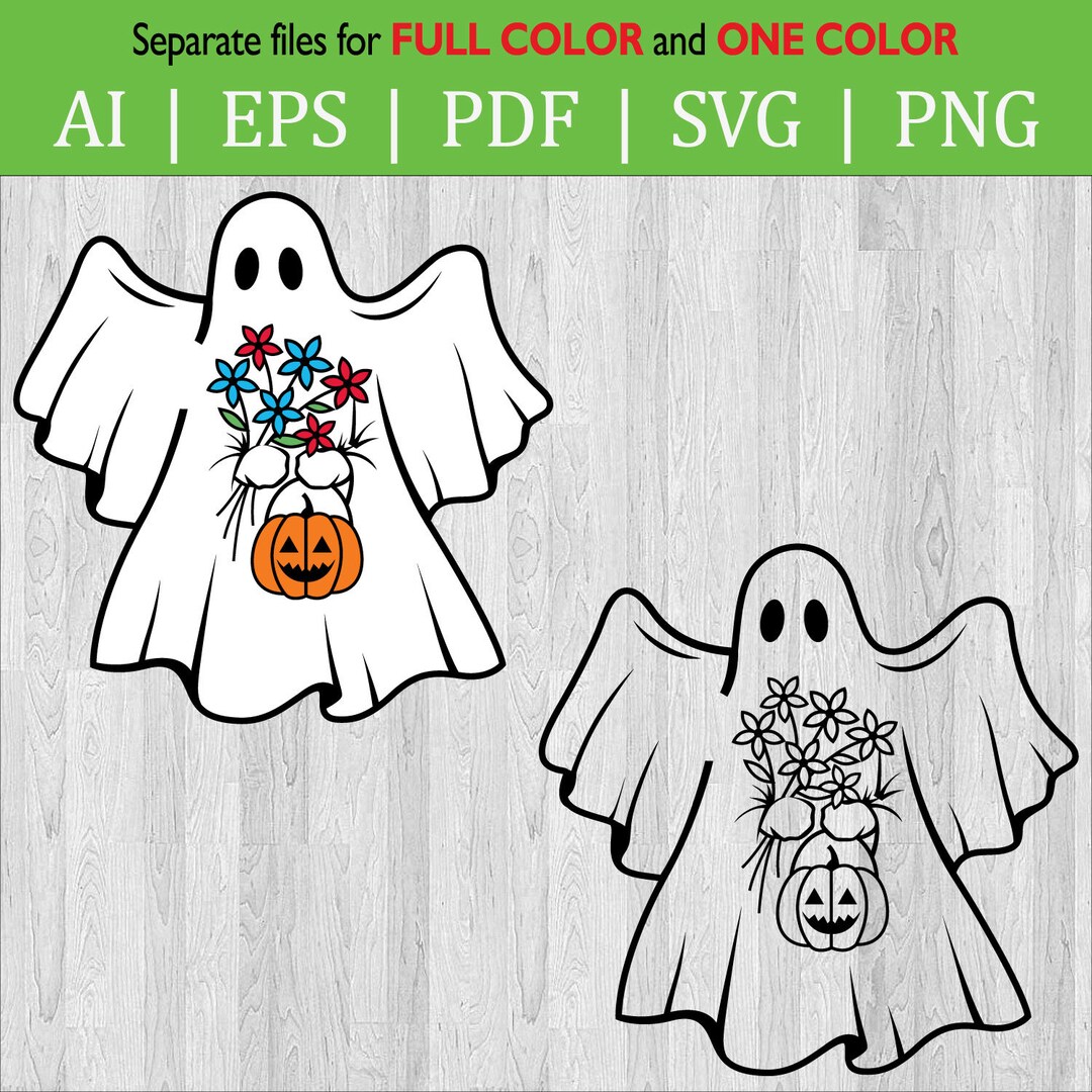 Halloween Ghost With Flowers SVG, PNG File (digital Download) - Etsy