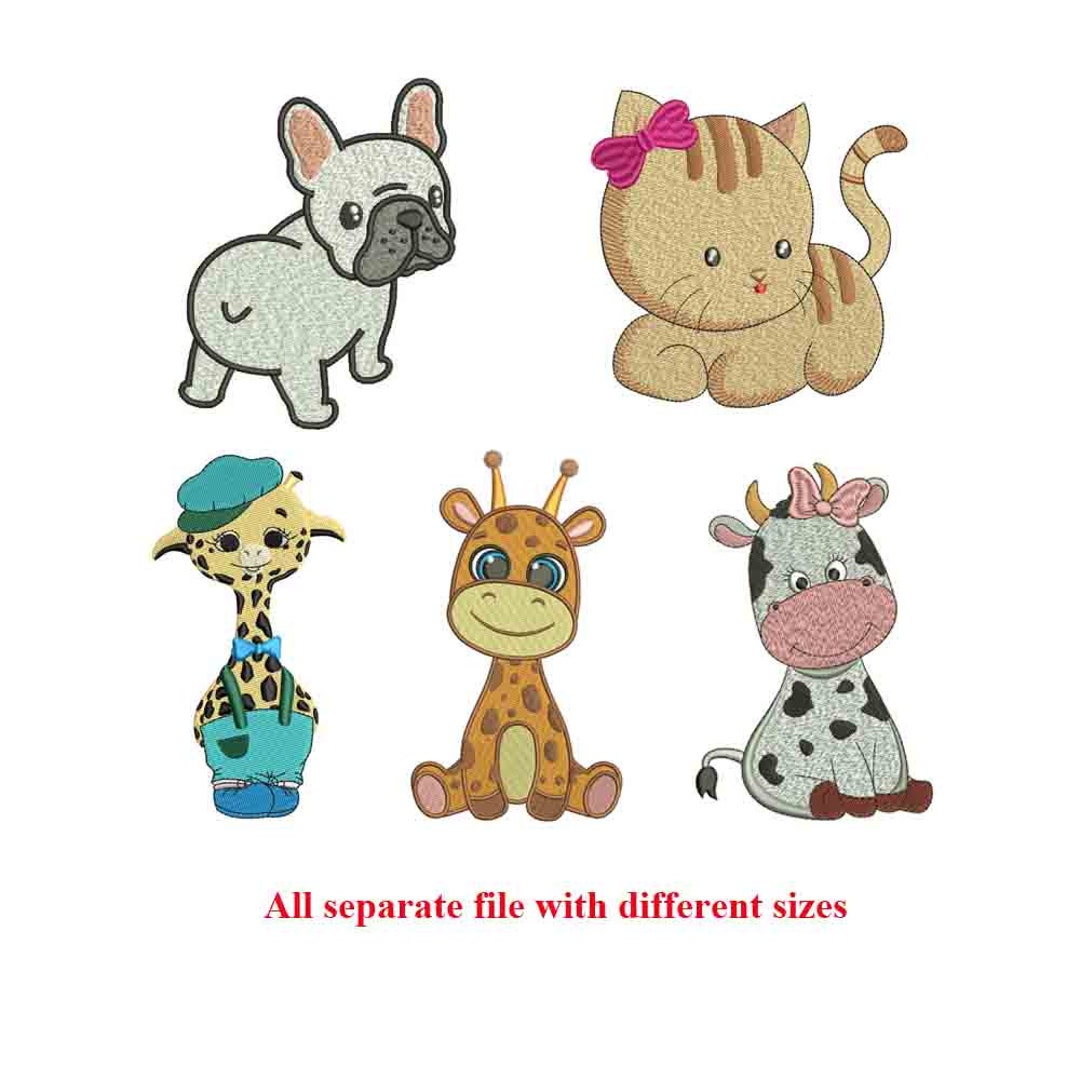 Animal Embroidery Designs: Bulldog, Cat, Cow, Giraffe (digital Download ...