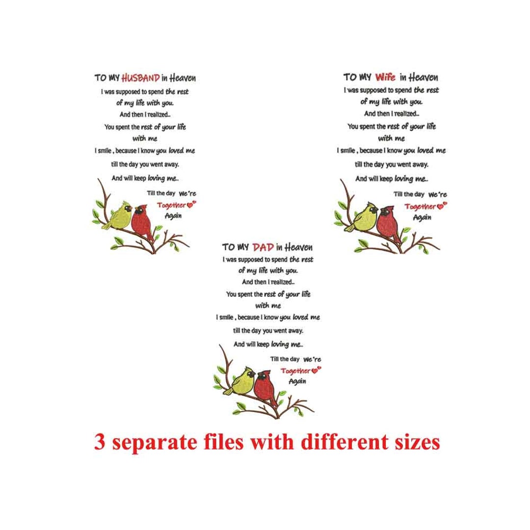 Heaven Remembrance Embroidery Designs | Husband, Wife, Dad Memorial | 3 ...