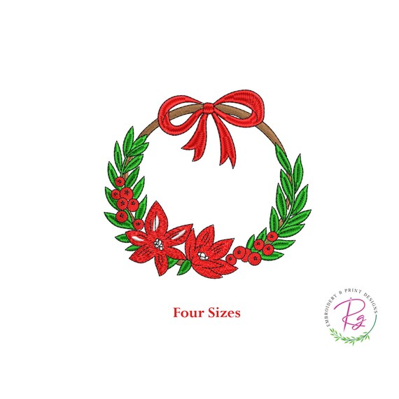 Christmas Wreath Machine Embroidery / Merry Christmas / | Etsy