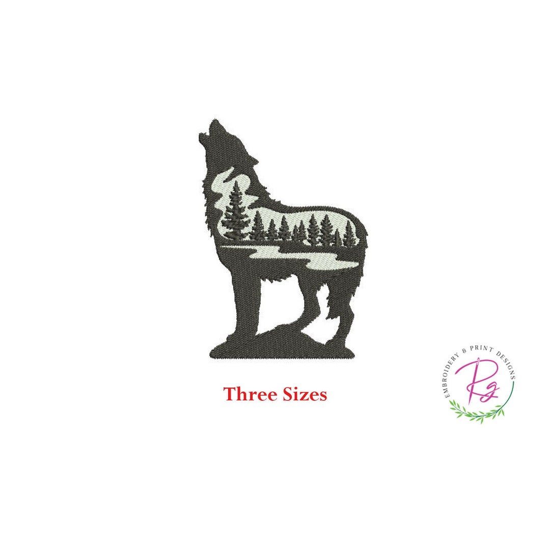 Wild Wolf Howling Embroidery Design - Mountain Forest Scene - 3 Sizes ...
