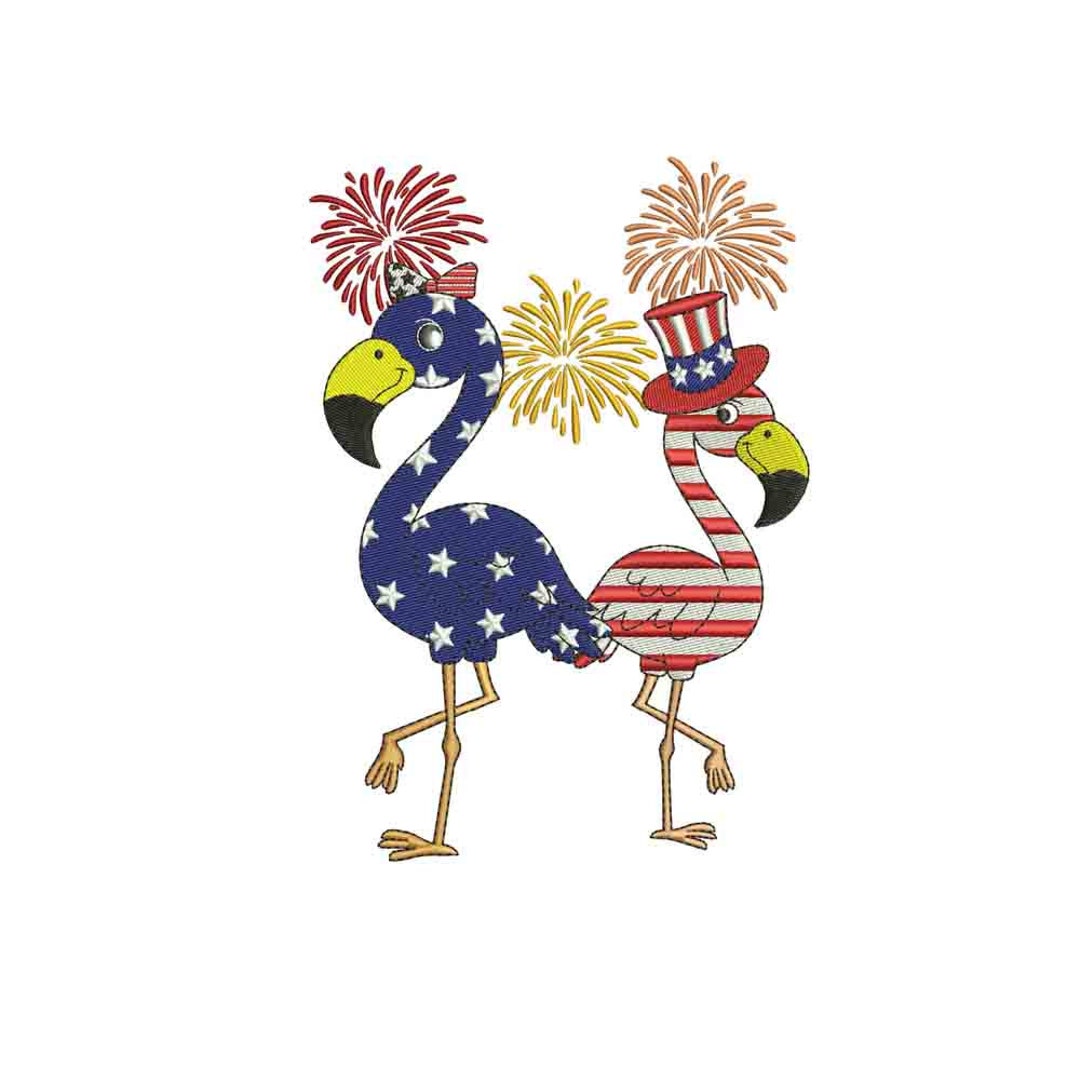 American Flamingo Embroidery Design / Patriotic Flamingo / Fireworks ...