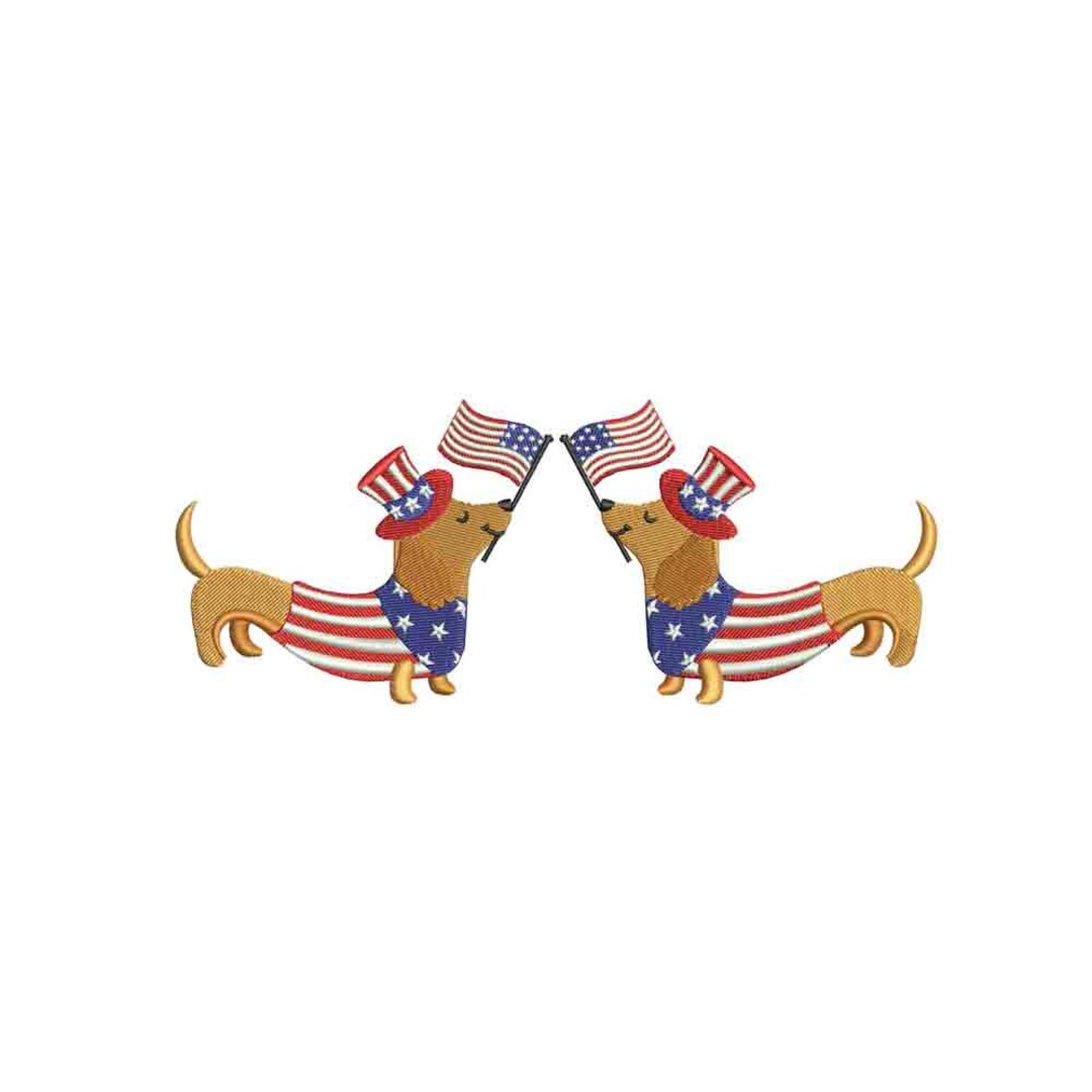 USA Flag Dachshund Holding Flags Machine Embroidery Design / American ...