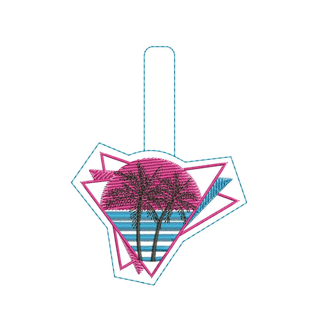 Retro Sunset Palm Tree Key Fob ITH Embroidery Design (digital Download ...