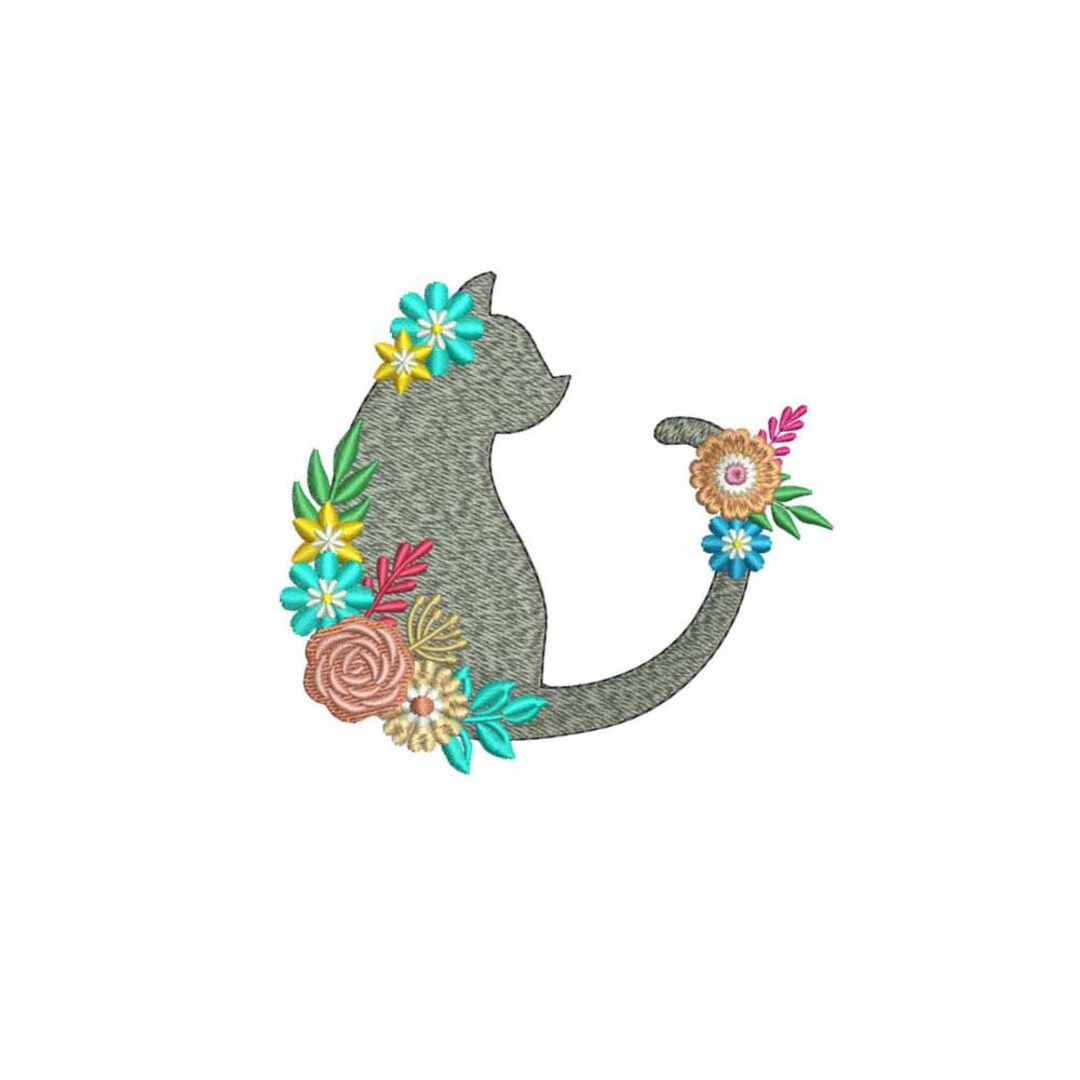 Floral Cat Machine Embroidery Design / Cat Lovers / Cat Flower / Cat ...