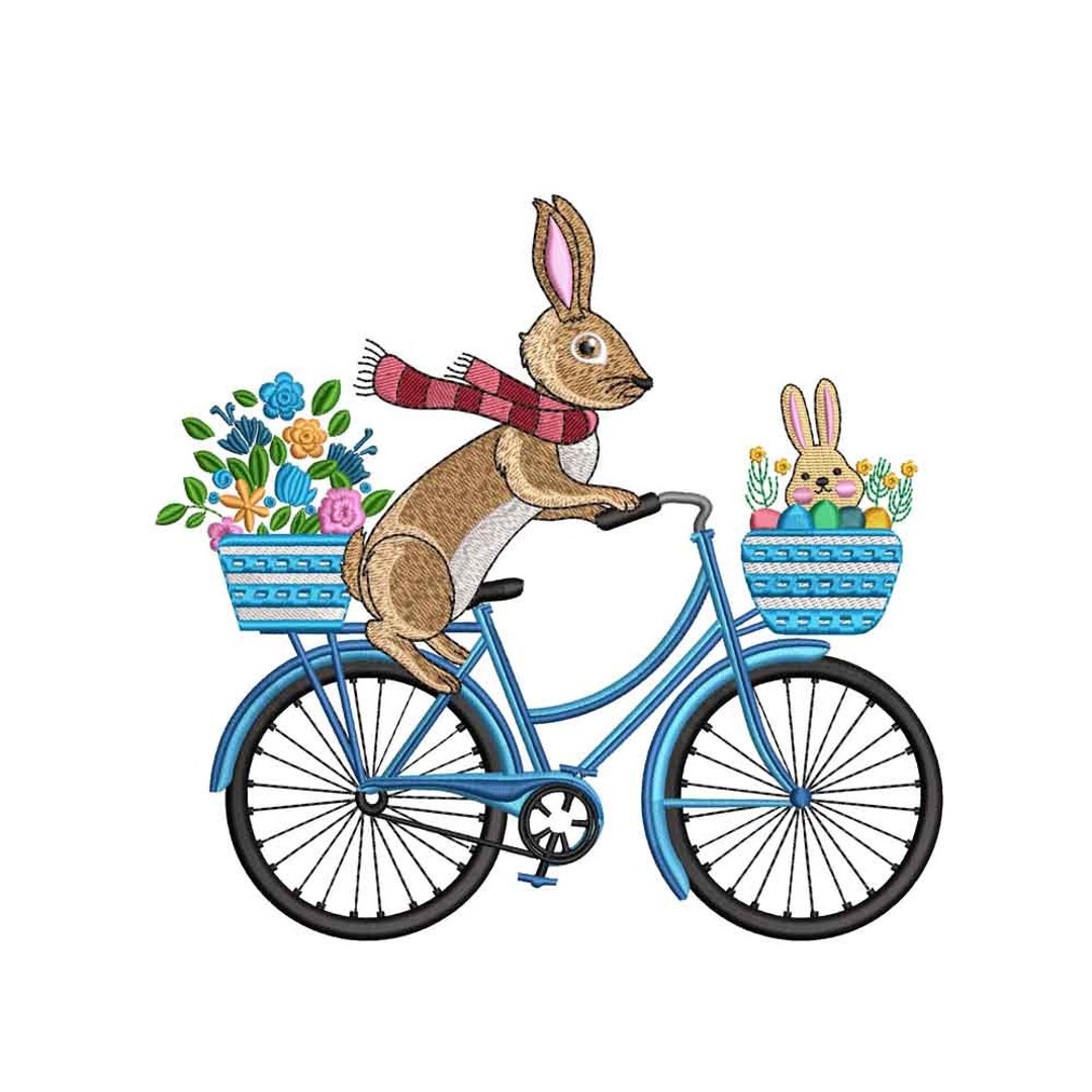 Easter Bunny Bicycle Machine Embroidery Design / Bunny Bicycle / Happy ...