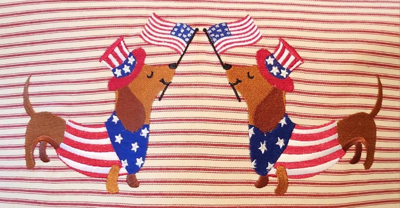 USA Flag Dachshund Holding Flags Machine Embroidery Design / American ...