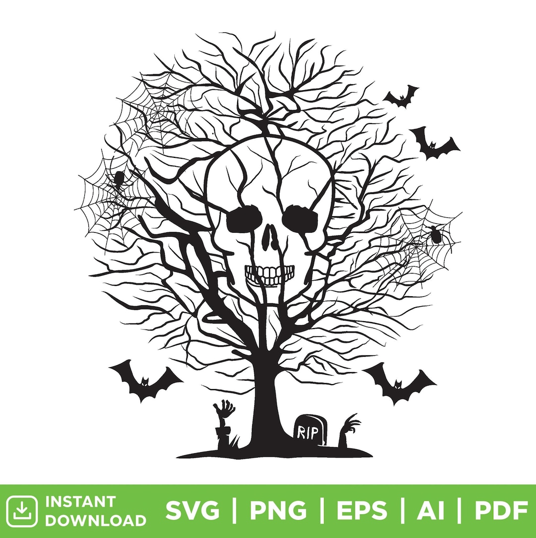 Halloween Skull Tree SVG Circuit Files Halloween Skull With Bat PNG - Etsy