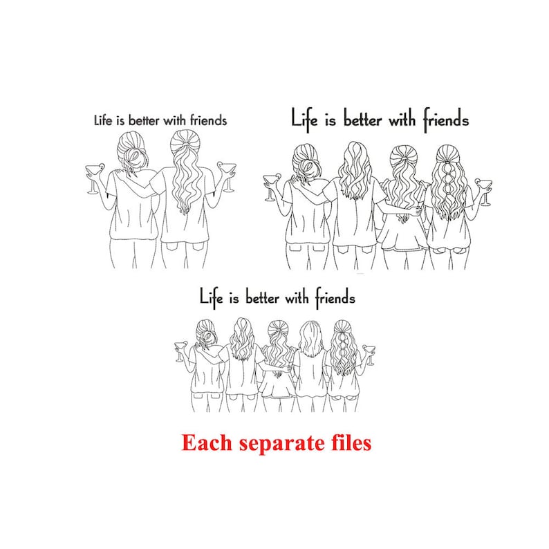 Friends Line Art Embroidery Design | Personalized Gift (separate Files ...