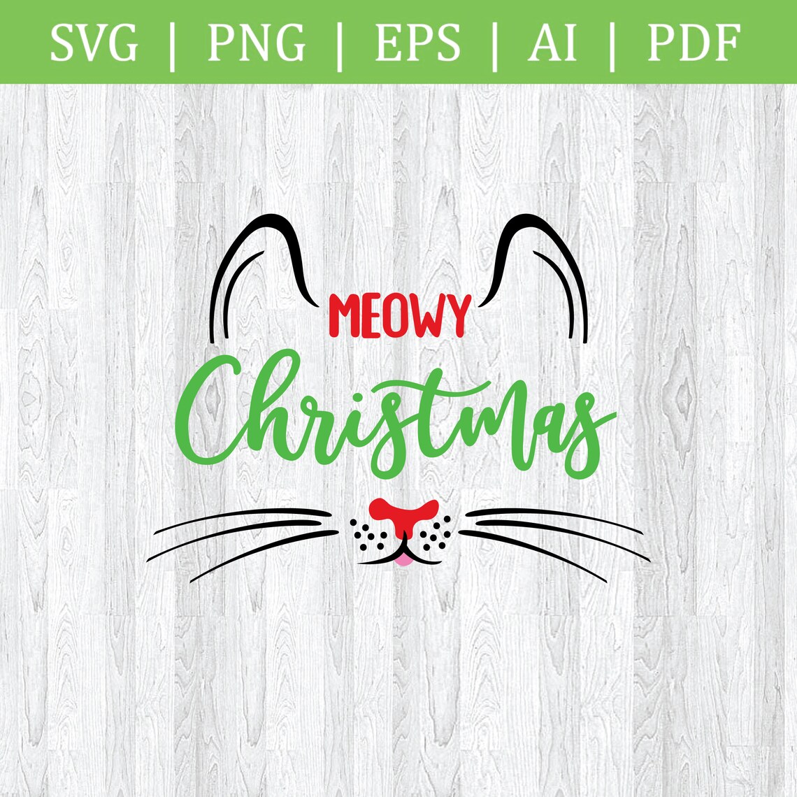 Meowy Christmas Face SVG Cut File / Cat Face Christmas / - Etsy