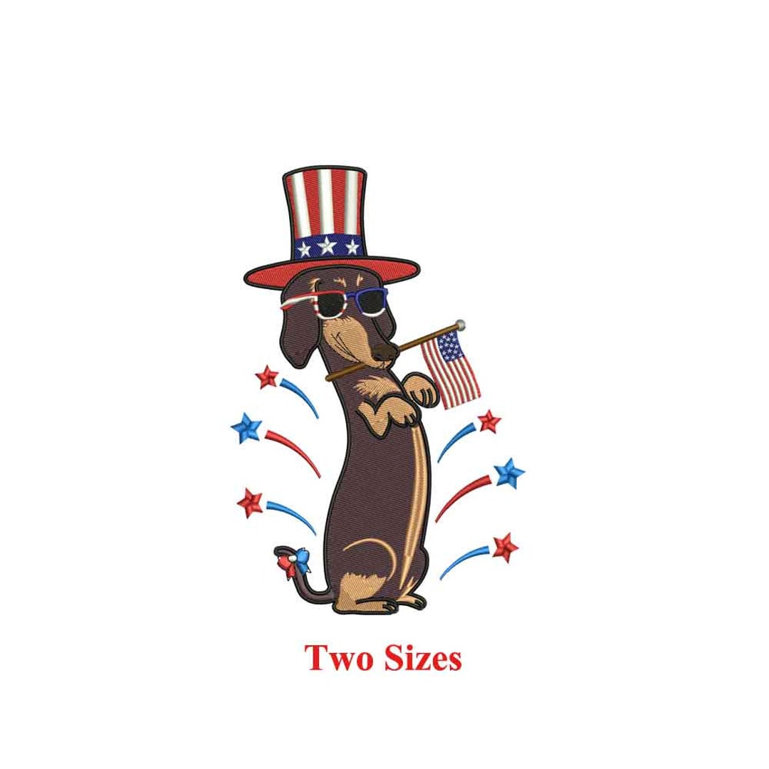 Patriotic Dachshund USA Flag Machine Embroidery Design (digital ...