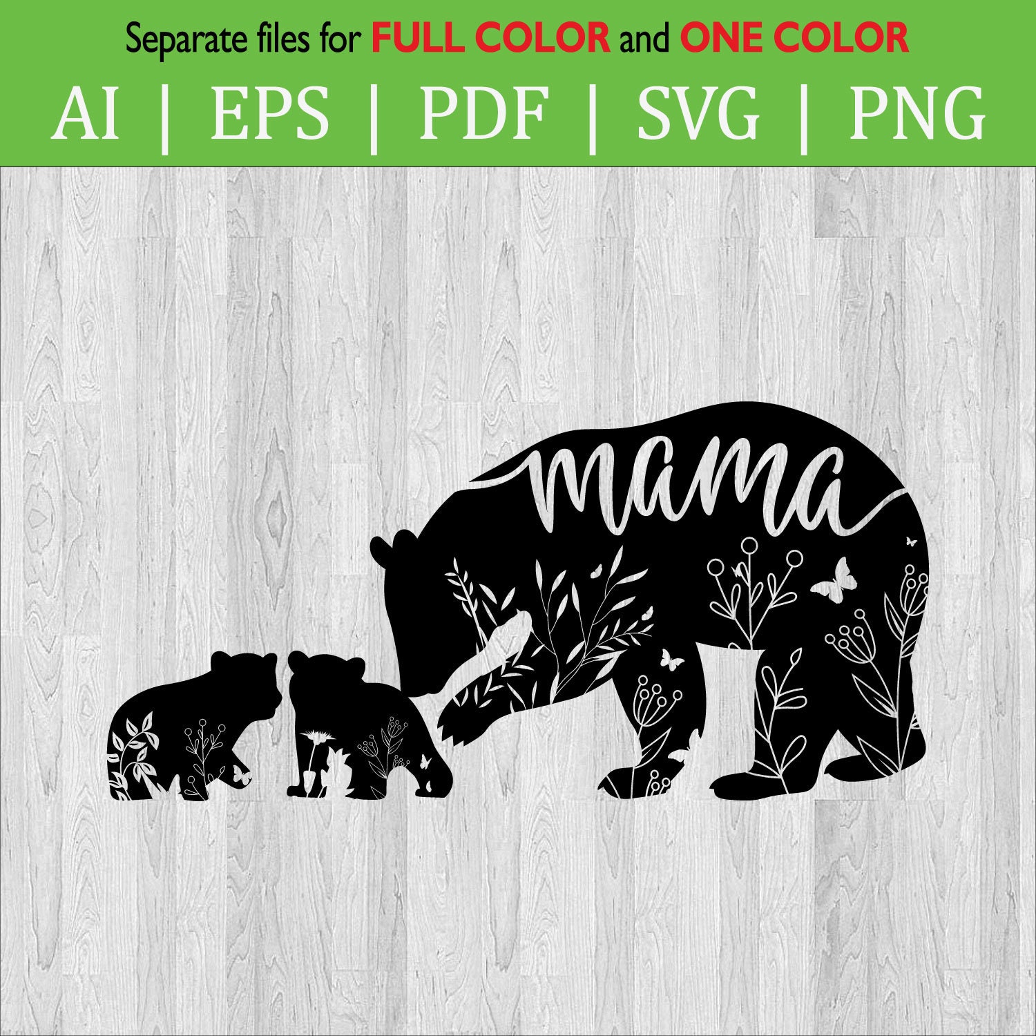 Mom Mama Bear With Family SVG Cut File / Floral Bear / Bear - Etsy