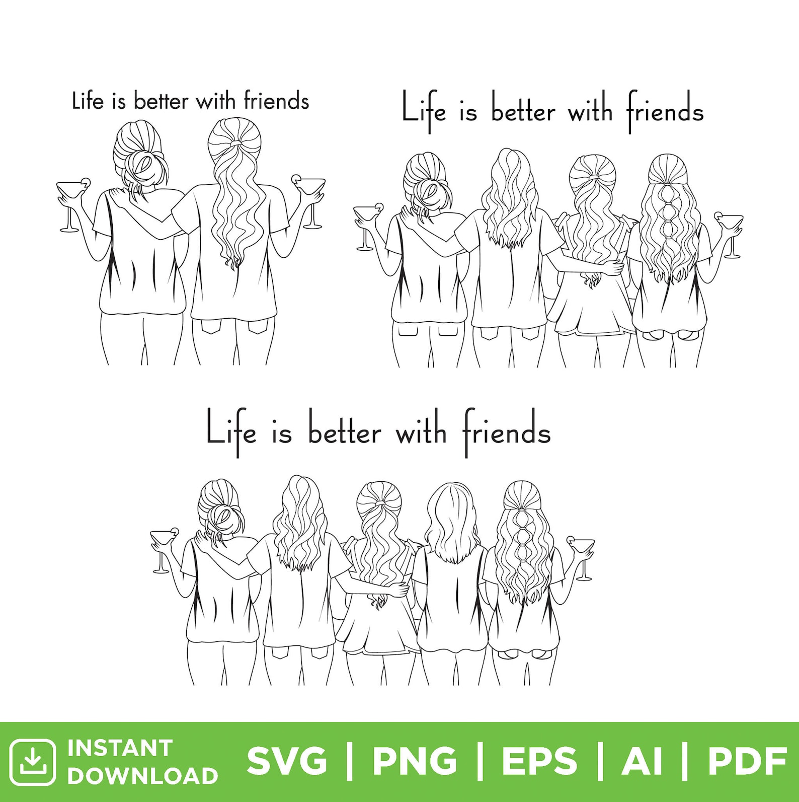Friends Line Art SVG, Sister PNG, Besties Clipart (digital Download) - Etsy