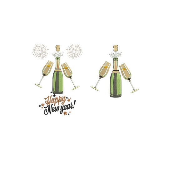 Champagne Bottle With Glasses & Happy New Year Machine - Etsy