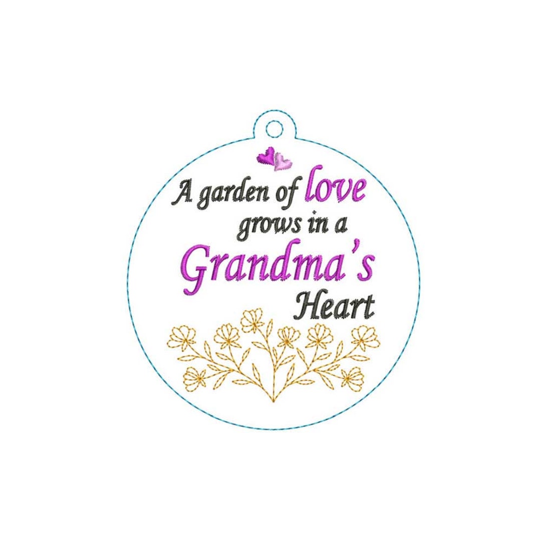 A Garden of Love Grows in a Grandma Heart Ornament Machine Embroidery ...