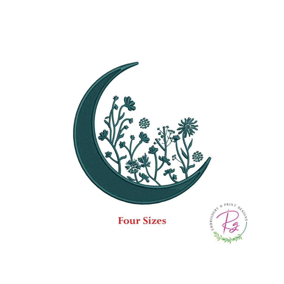 Floral Crescent Moon Machine Embroidery Design (digital Download) - Etsy