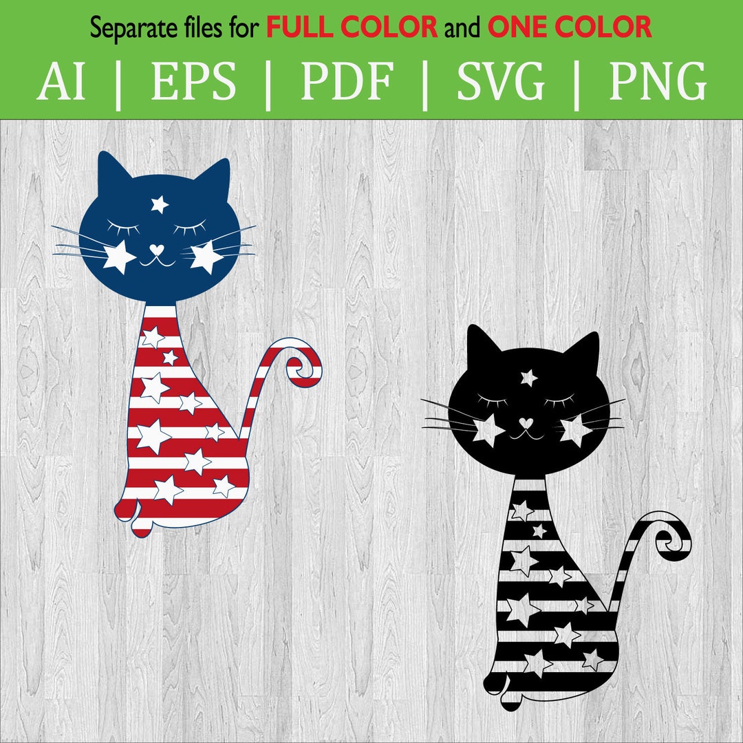 Patriotic Cat USA Flag SVG, 4th July PNG Cut File - Etsy