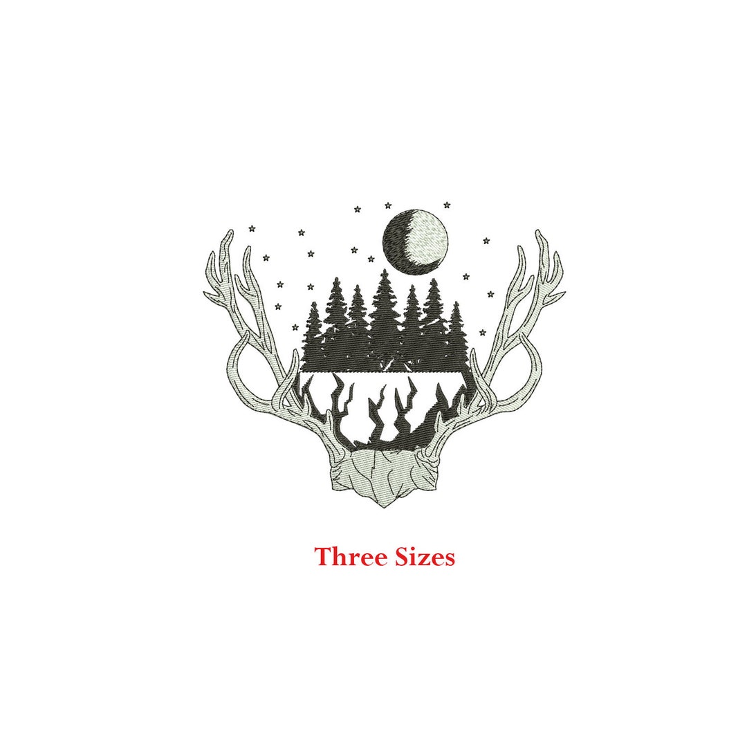 Mountain Deer Horn With Stars and Moon Machine Embroidery Design ...