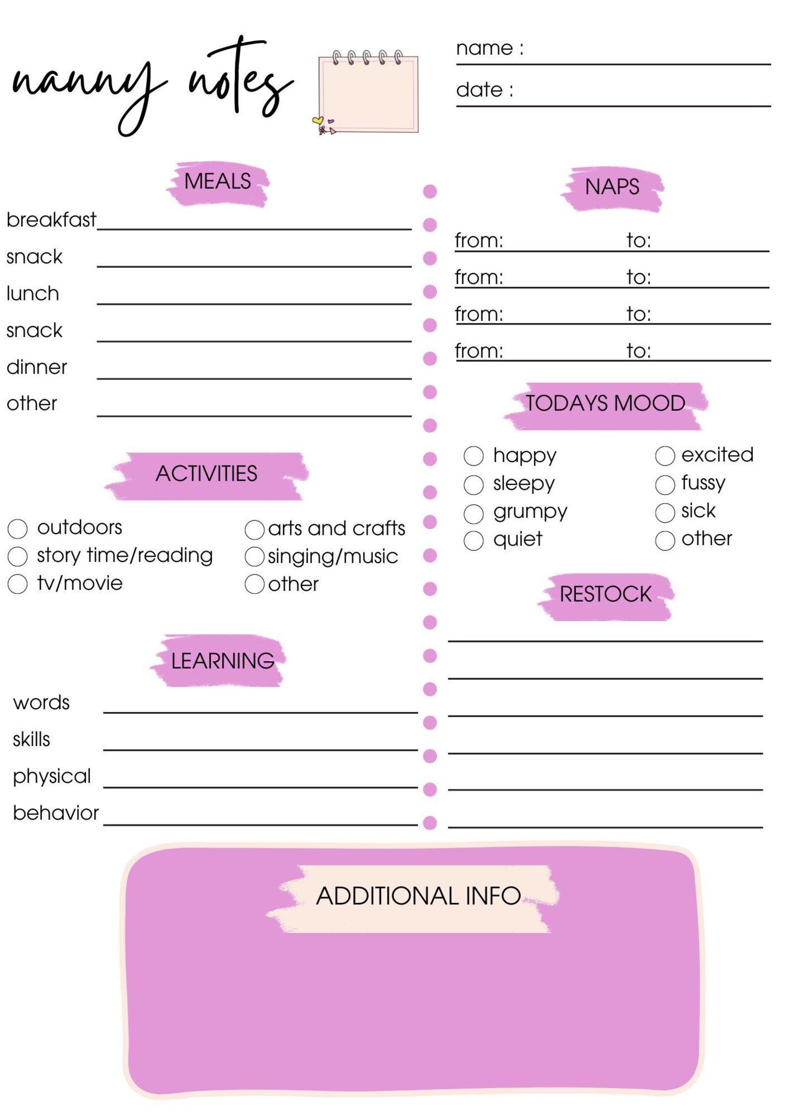 Nanny Log: the Ultimate Printable for Busy Families - Etsy