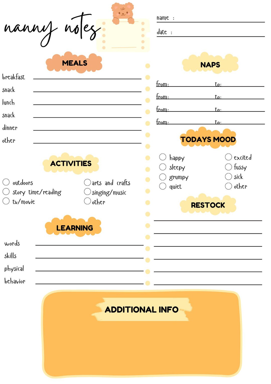 Nanny Log: the Ultimate Printable for Busy Families - Etsy