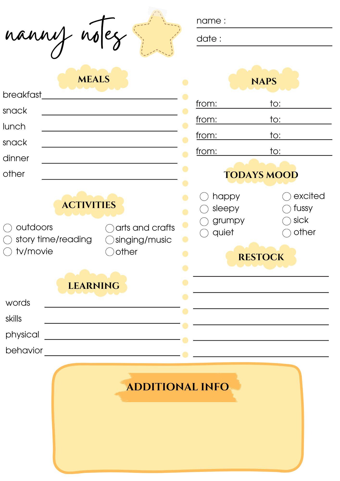 Nanny Log: the Ultimate Printable for Busy Families - Etsy