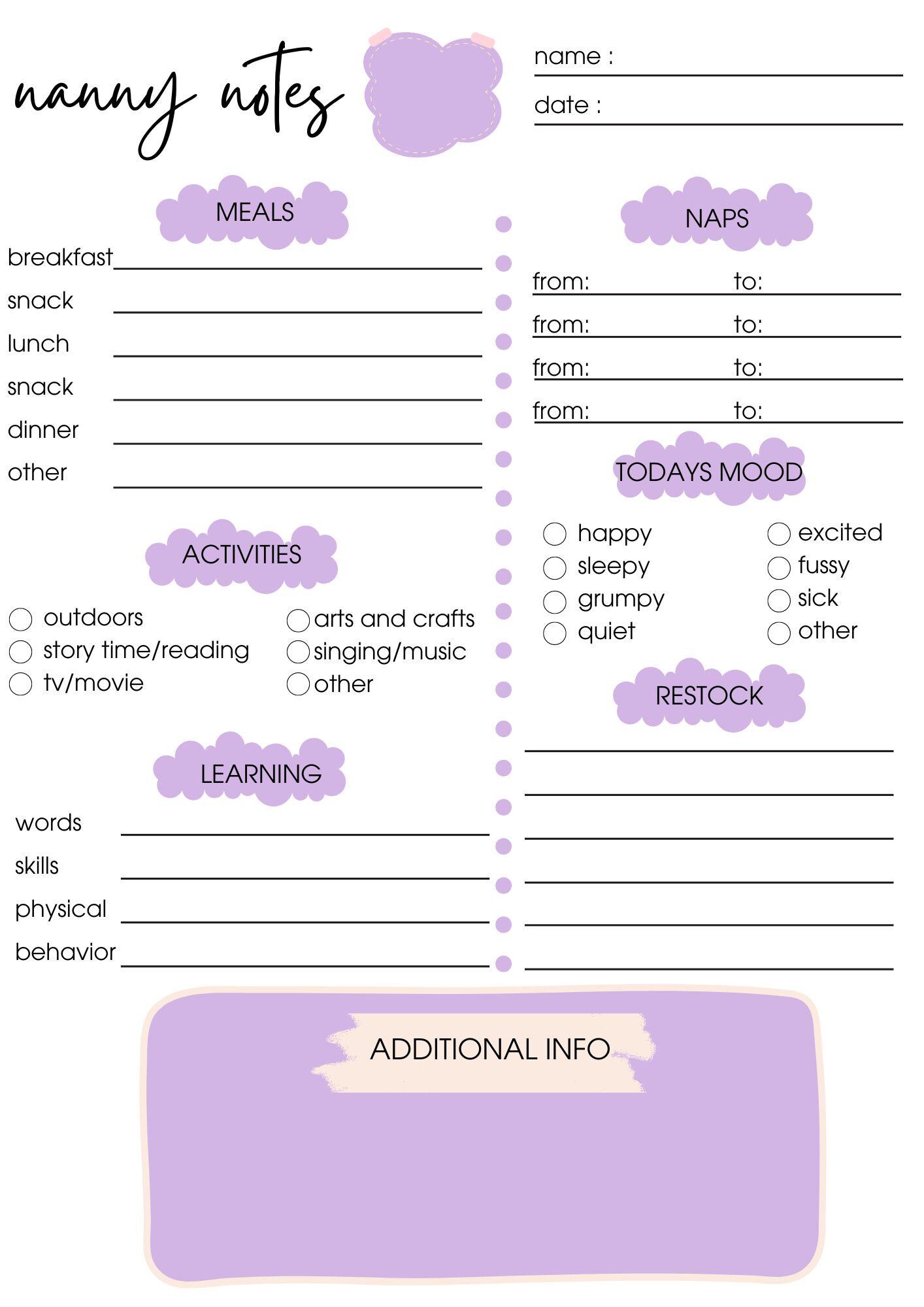 Nanny Log: the Ultimate Printable for Busy Families - Etsy