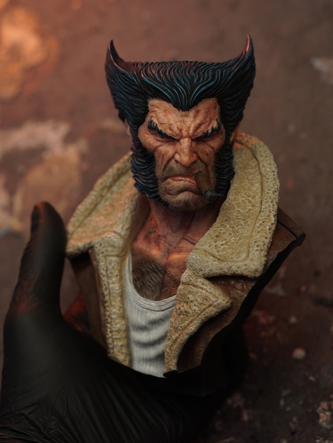 LOGAN Bust Sculpture, Hand Sculpted & Hand Painted, Comic Blue Hair ...