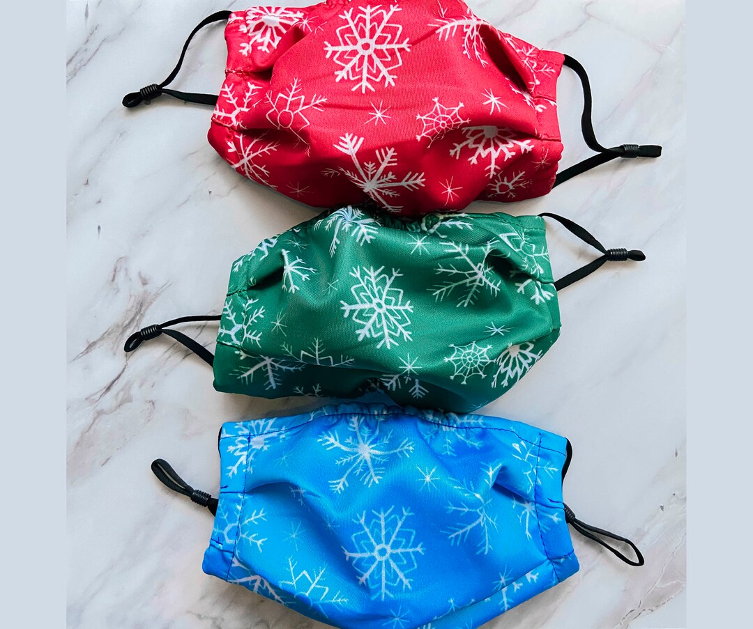 Snowflake Reusable Washable Pleated Face Masks Red, Green, & Blue - Etsy