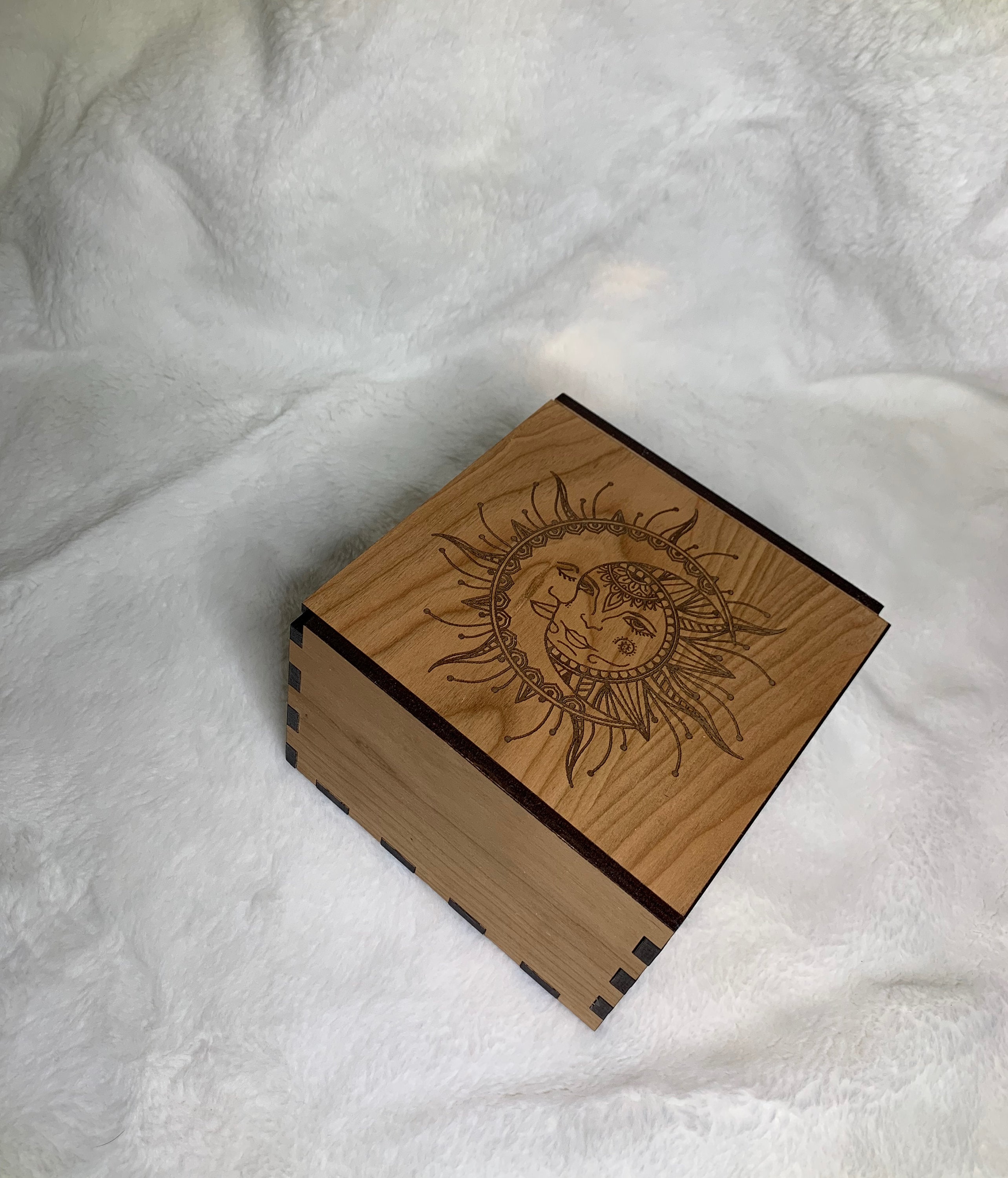 Intention Box in Cherry Wood Engraved With Sun and Moon - Etsy