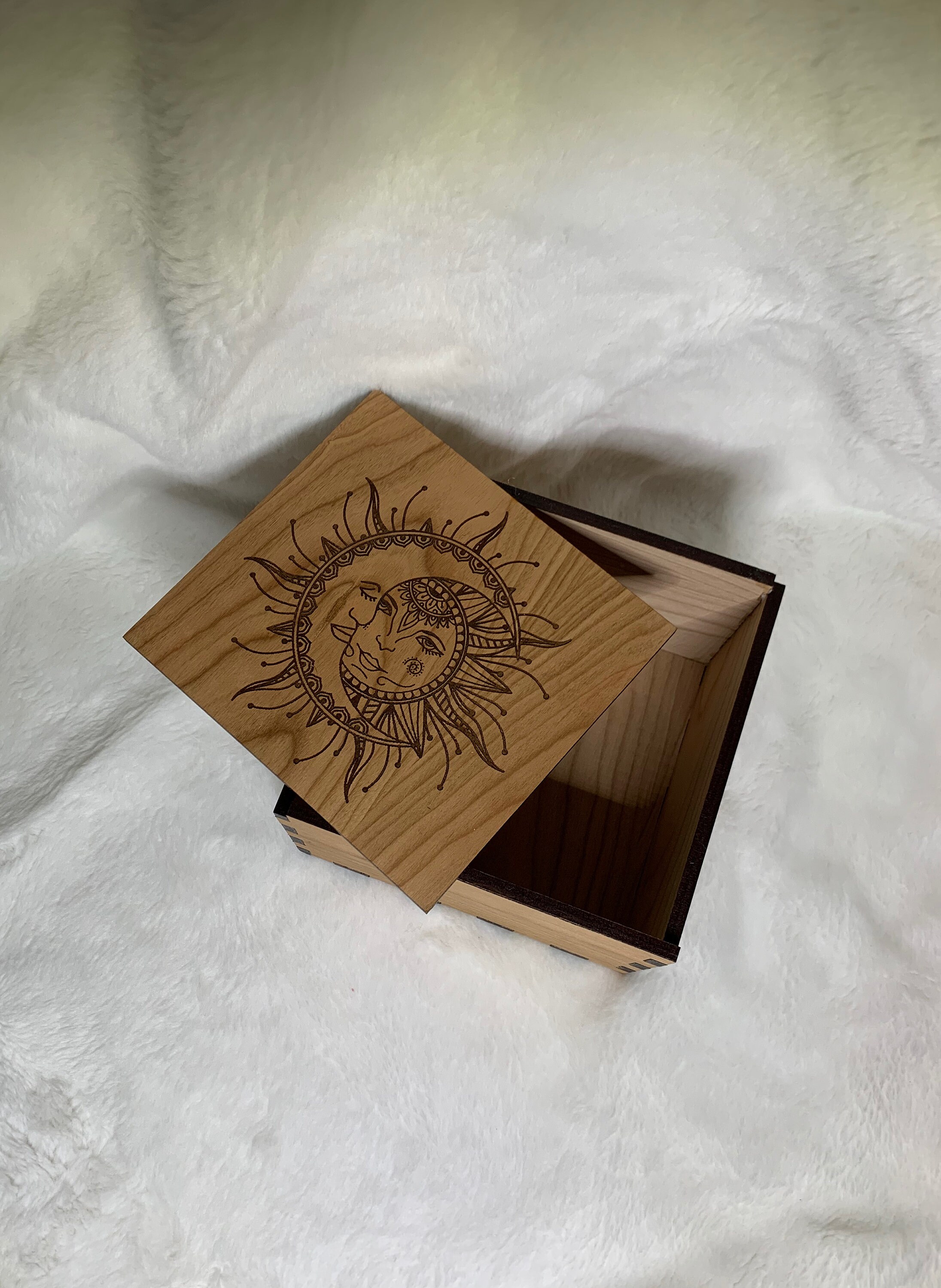 Intention Box in Cherry Wood Engraved With Sun and Moon - Etsy