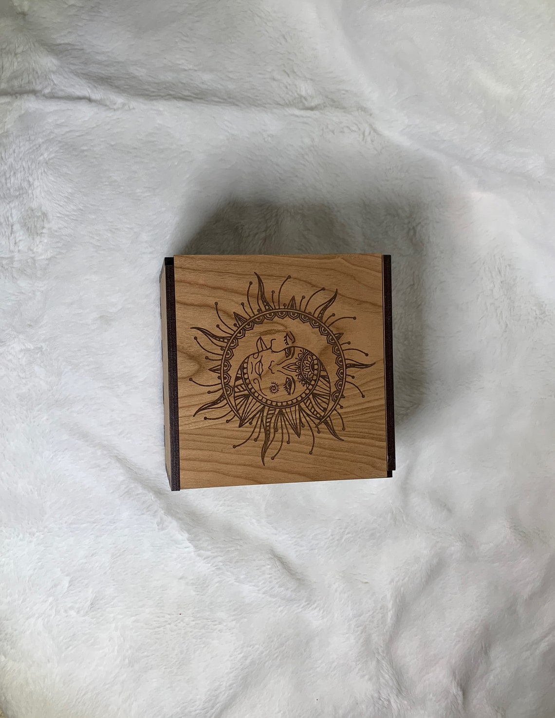 Intention Box in Cherry Wood Engraved With Sun and Moon - Etsy