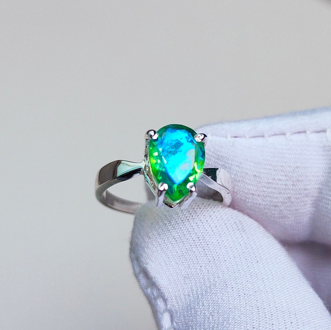 Peacock Quartz Ring, Pear Cut Peacock Quartz Ring, 925 Sterling Silver ...