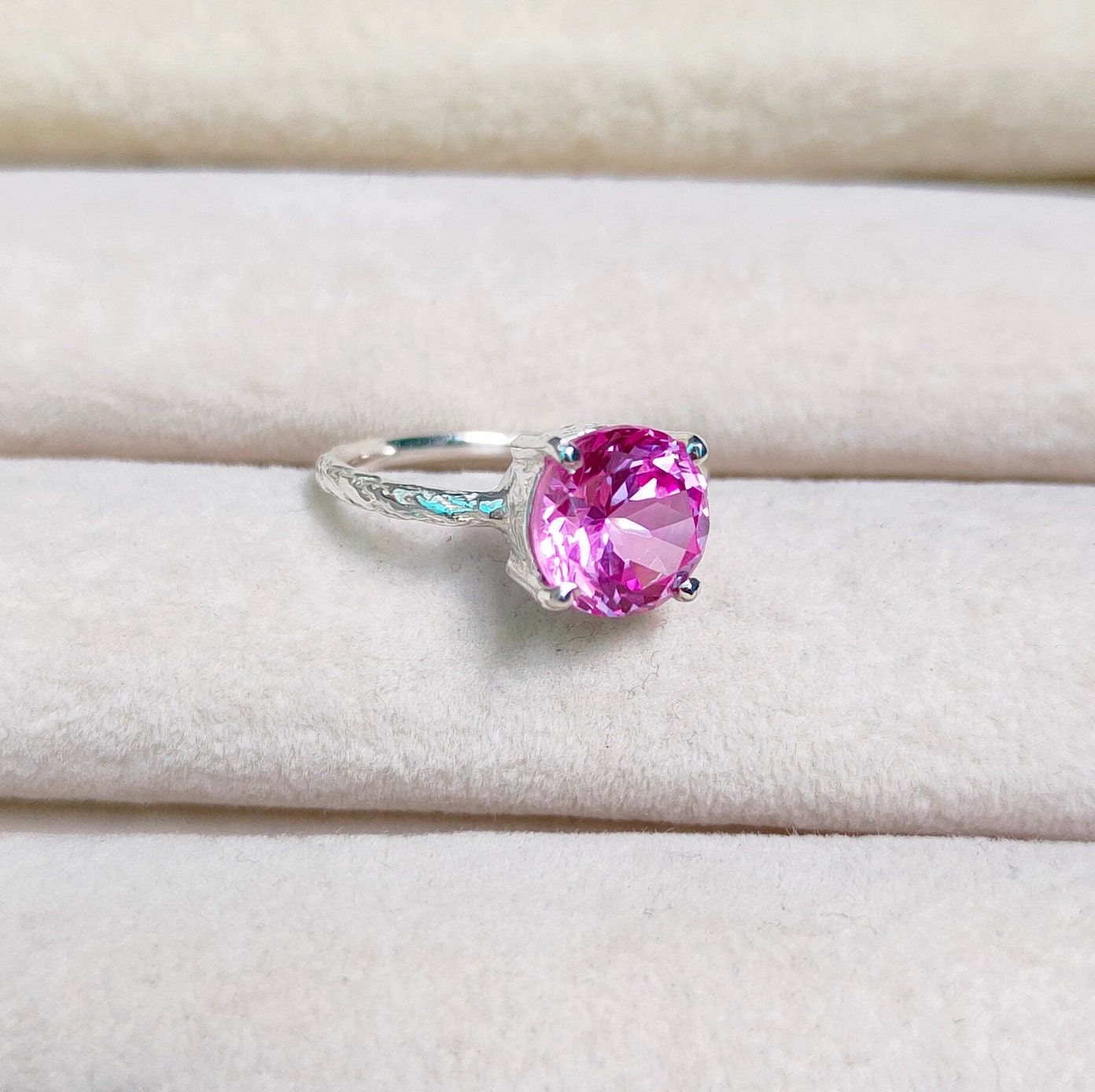 Pink Diamond Ring, Round Pink Diamond Ring, 925 Sterling Silver Ring ...