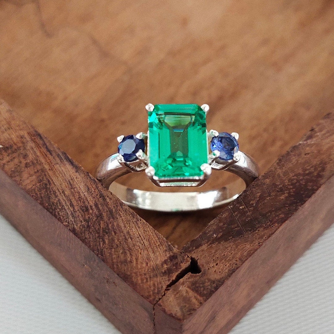 Lab Created Emerald and Created Tanzanite Ring | 925 Sterling Silver ...