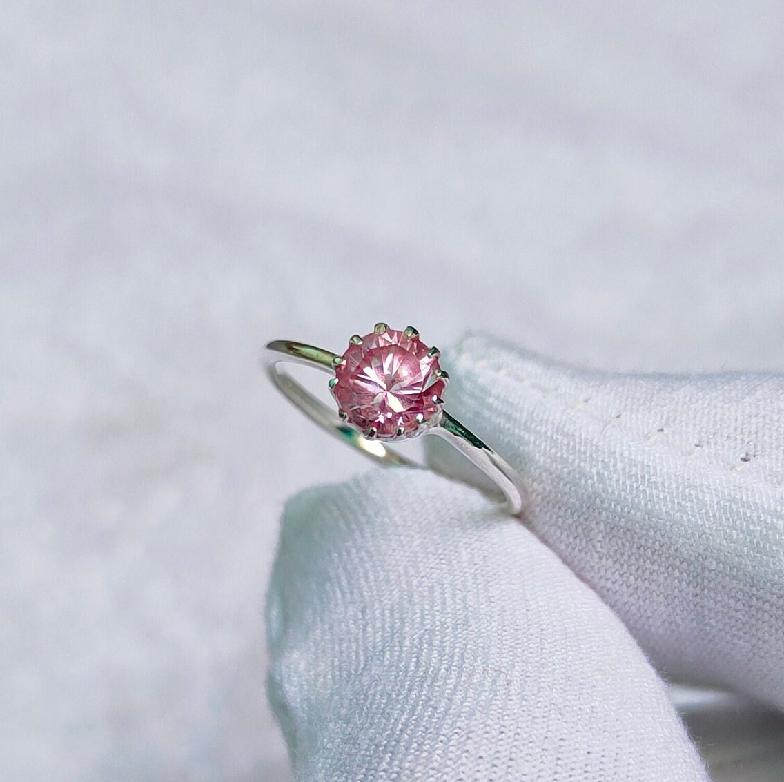 Pink Diamond Ring, Round Pink Diamond Ring, 925 Sterling Silver Ring ...