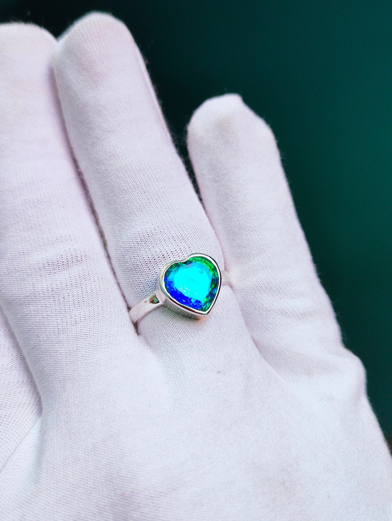 Peacock Quartz Ring Heart Shape Peacock Quartz Ring 925 - Etsy