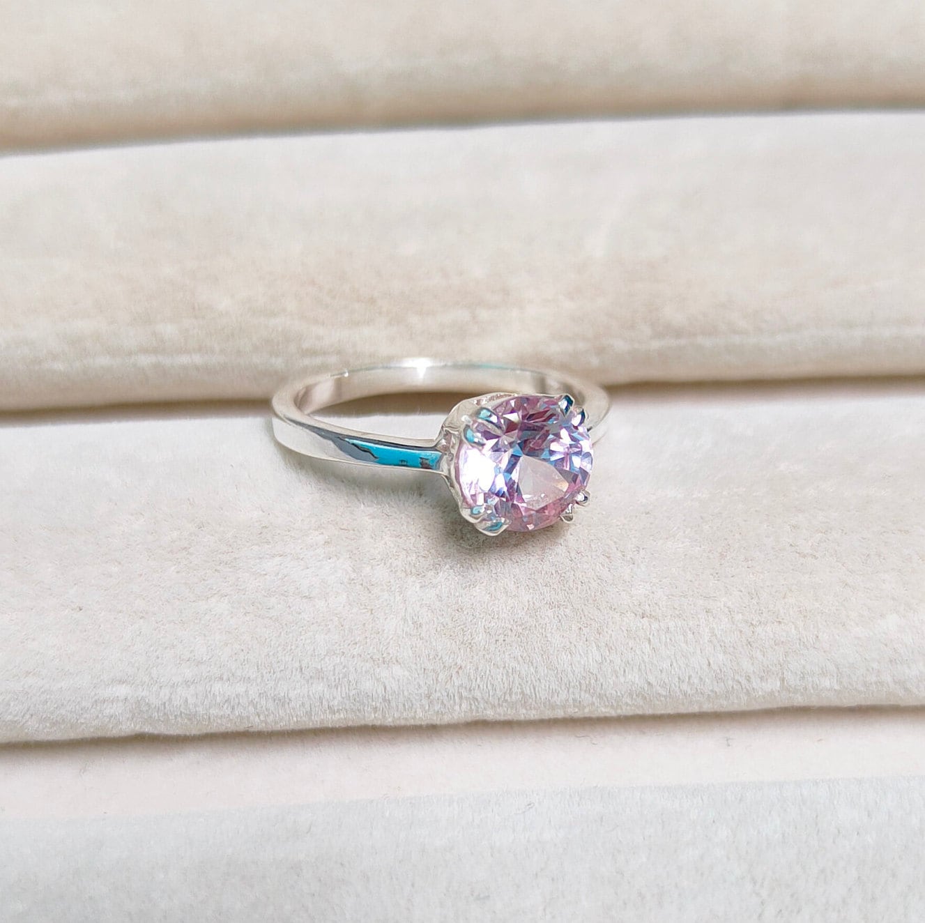 Pink Diamond Ring, Round Pink Diamond Ring, 925 Sterling Silver Ring ...