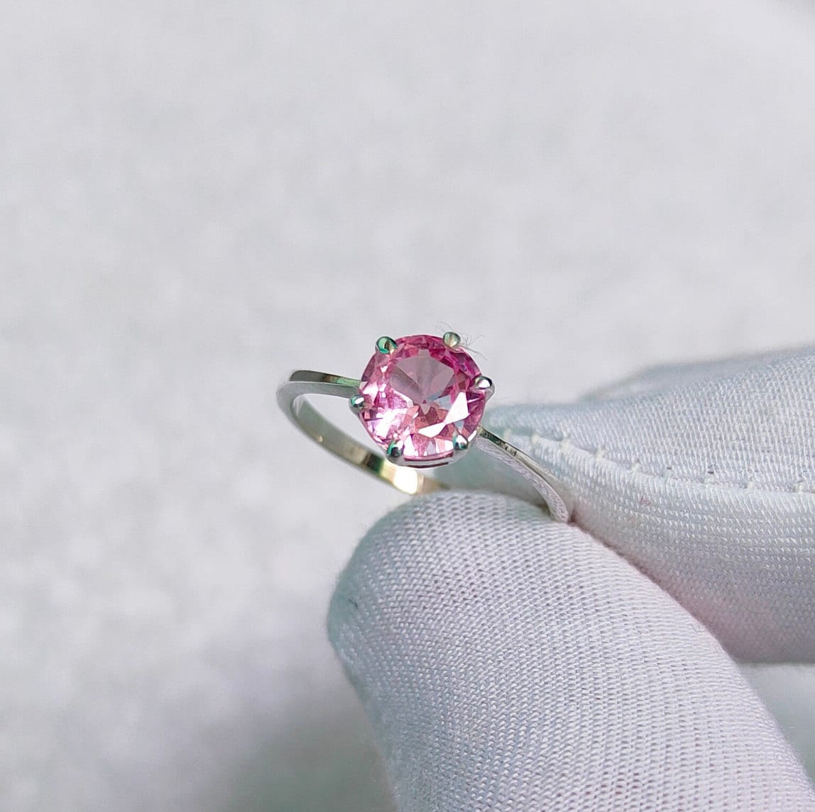 Pink Diamond Ring, Round Pink Diamond Ring, 925 Sterling Silver Ring ...