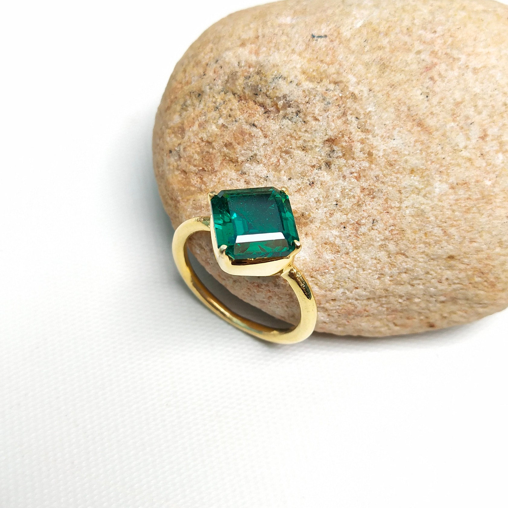 Emerald ring Lab created emerald ring 925 sterling silver | Etsy