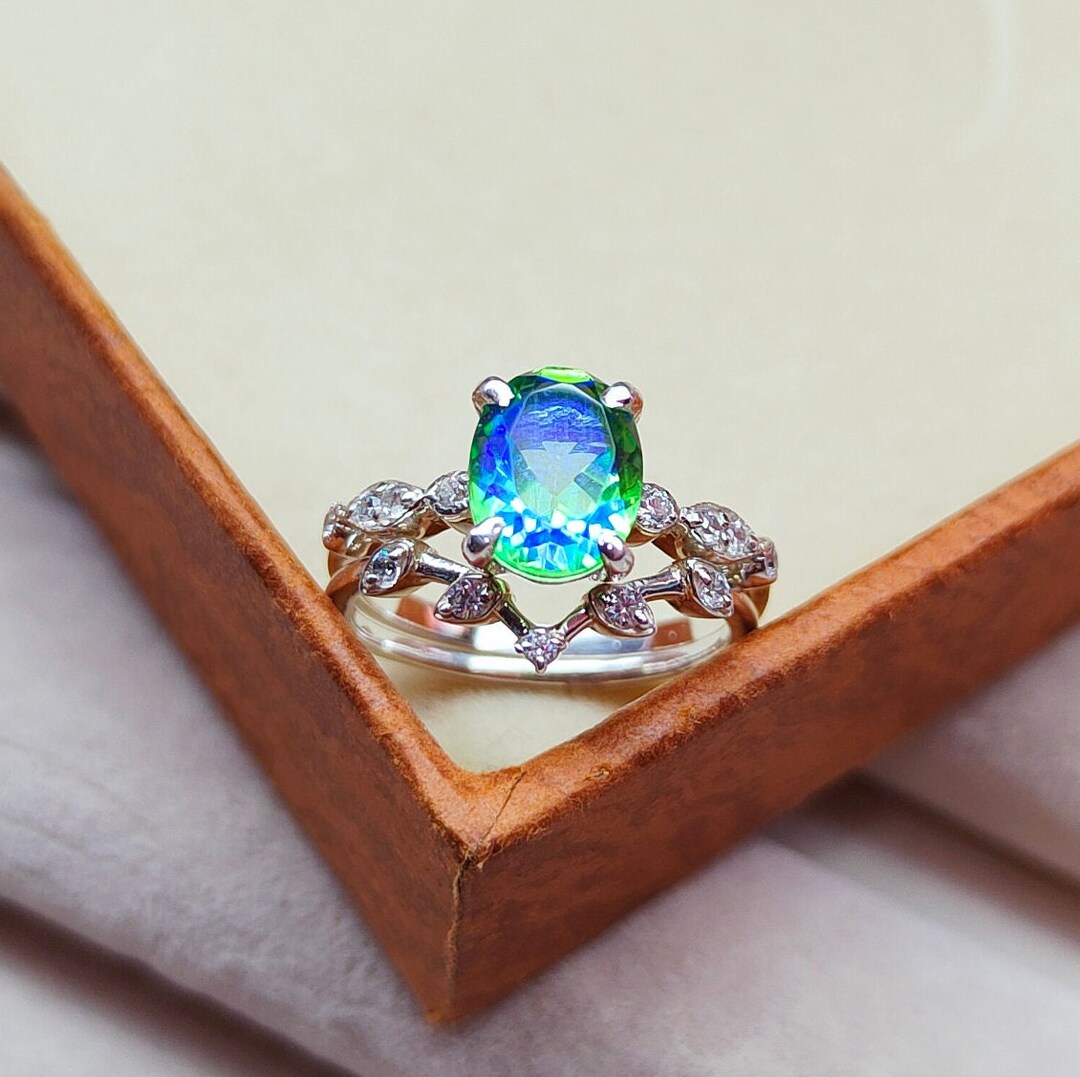 Peacock Quartz Ring, Oval Cut Peacock Quartz Ring, 925 Sterling Silver ...