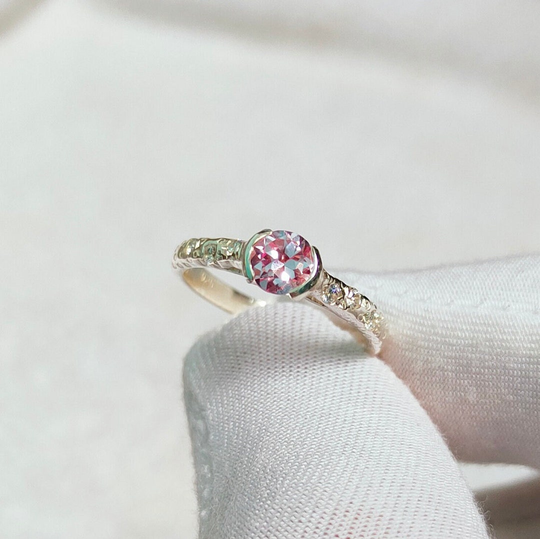 Pink Diamond Ring, Round Pink Diamond Ring, 925 Sterling Silver Ring ...