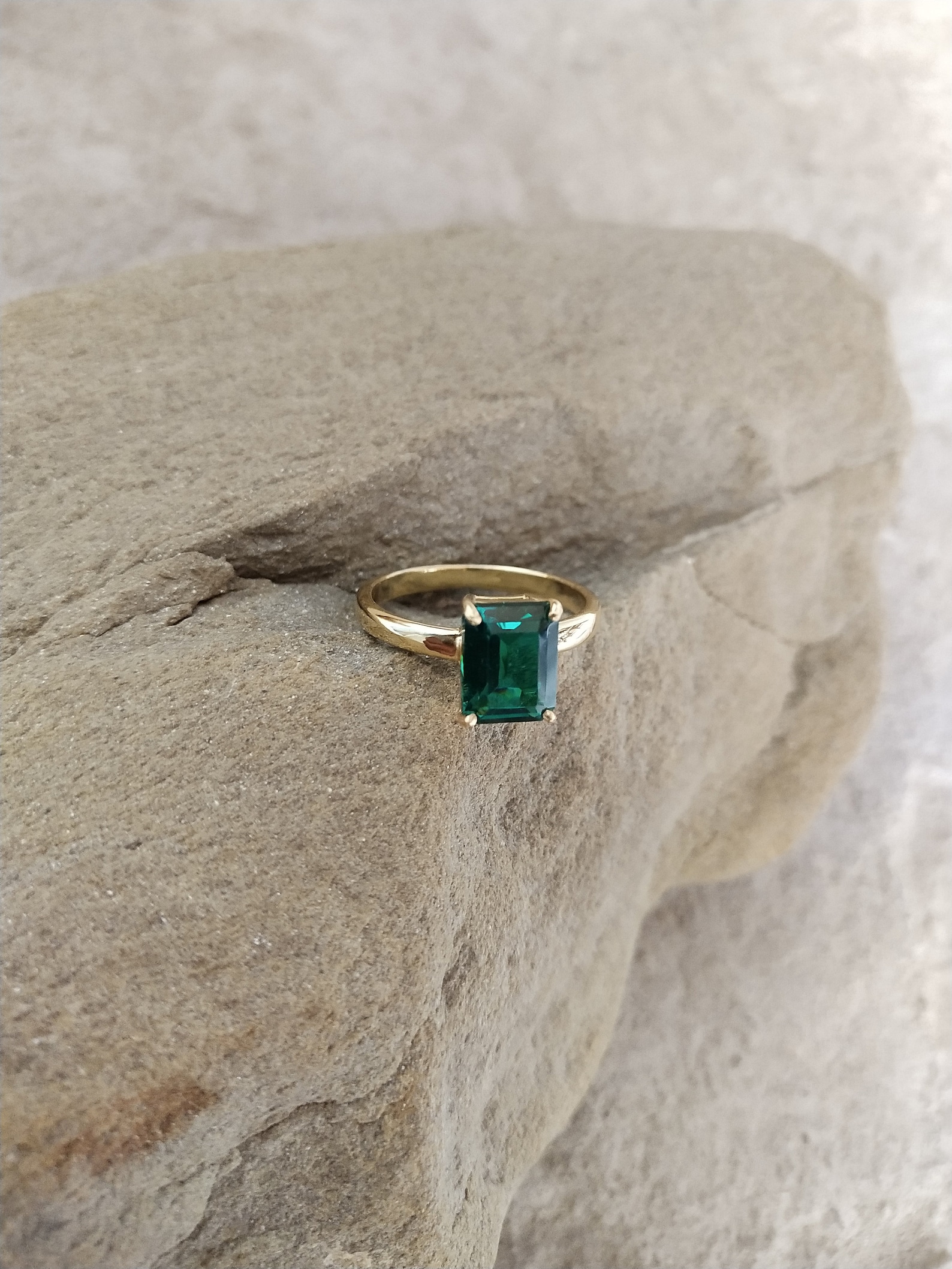 Lab Created Emerald Ring, Octagon Cut Lab Emerald Ring, 925 Sterling ...