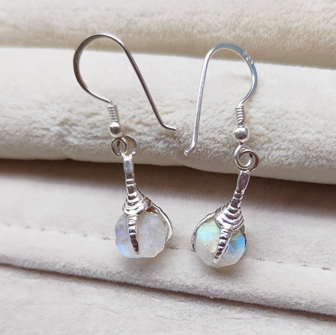 Rohe Mondstein Ohrringe, rohe Mondstein Druzy Ohrringe, 925 Sterling ...