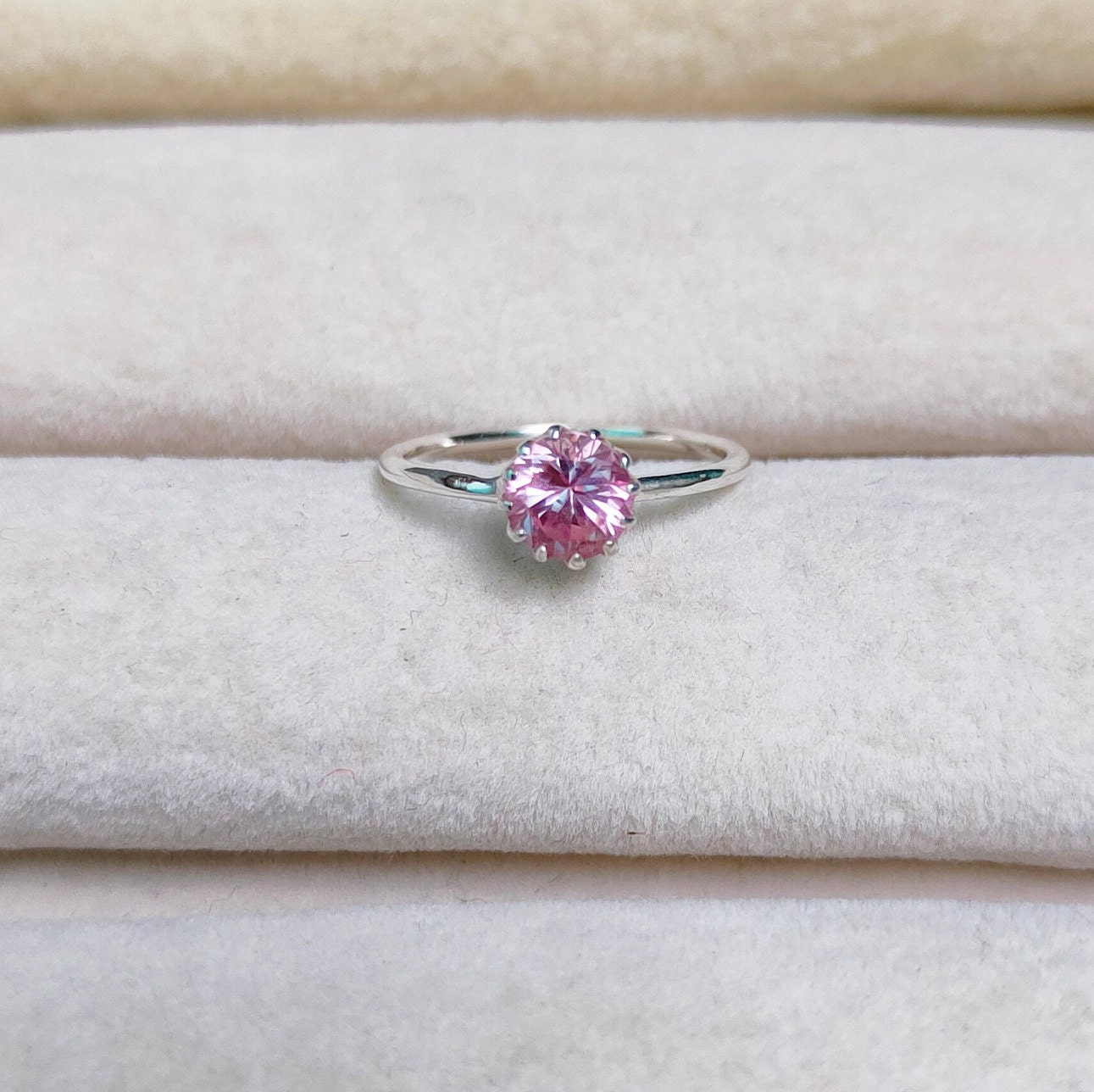Pink Diamond Ring, Round Pink Diamond Ring, 925 Sterling Silver Ring ...