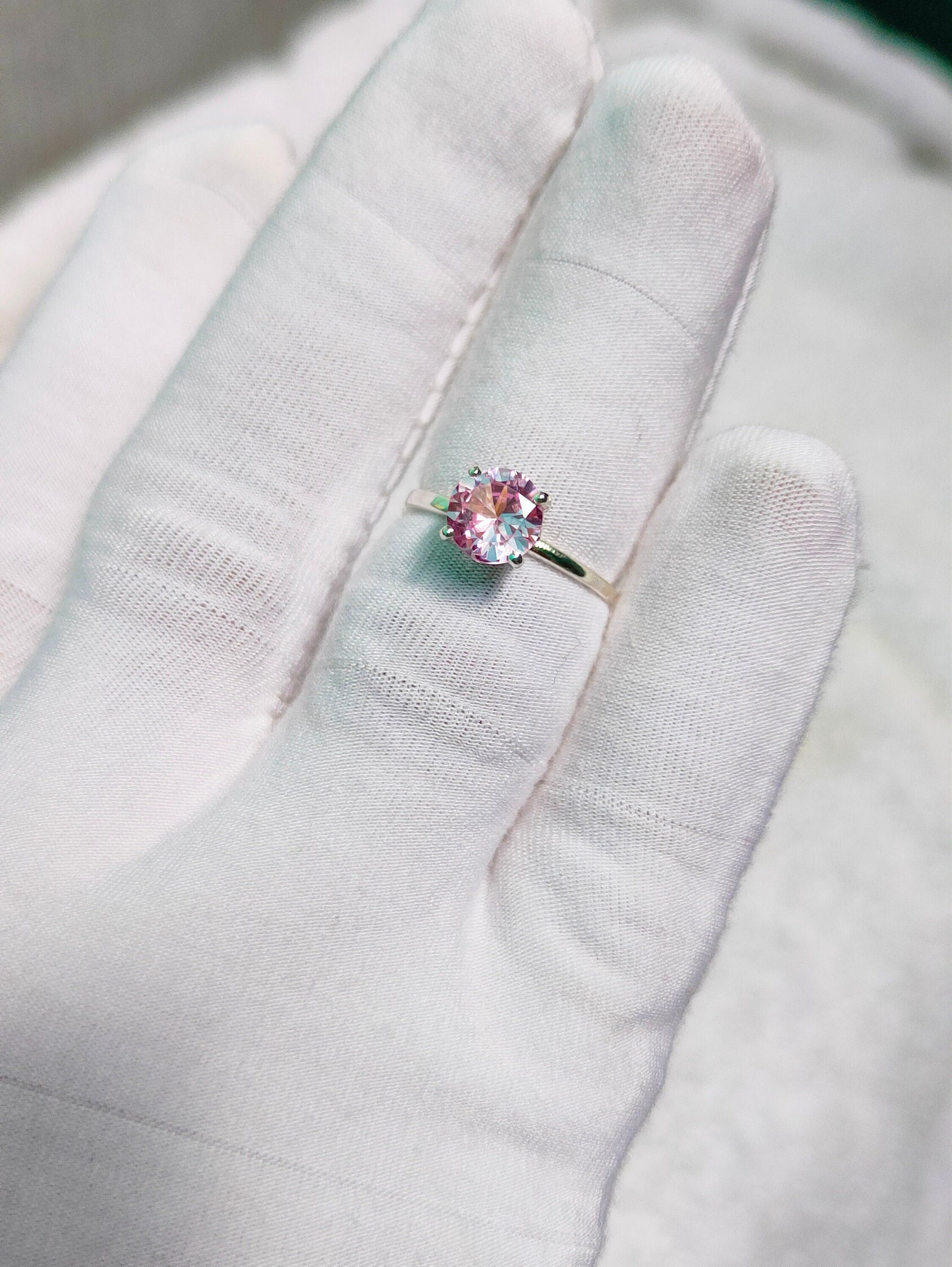Pink Diamond Ring, Round Pink Diamond Ring, 925 Sterling Silver Ring ...