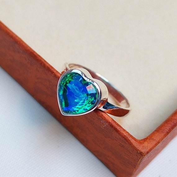 Peacock Quartz Ring Heart Shape Peacock Quartz Ring 925 - Etsy