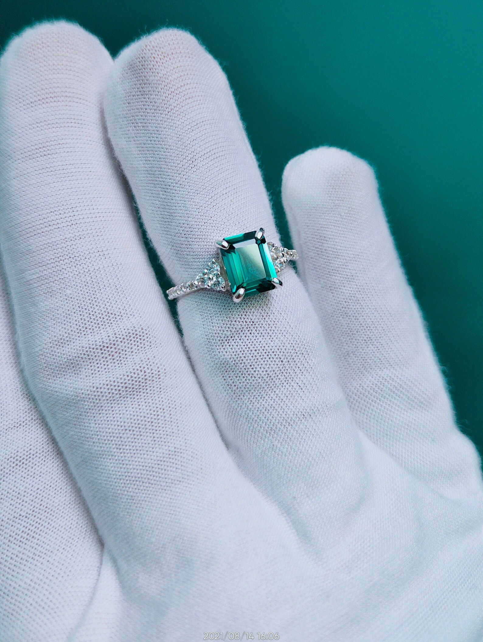 Teal Sapphire Ring, Octagon Cut Teal Sapphire Ring, 925 Sterling Silver ...