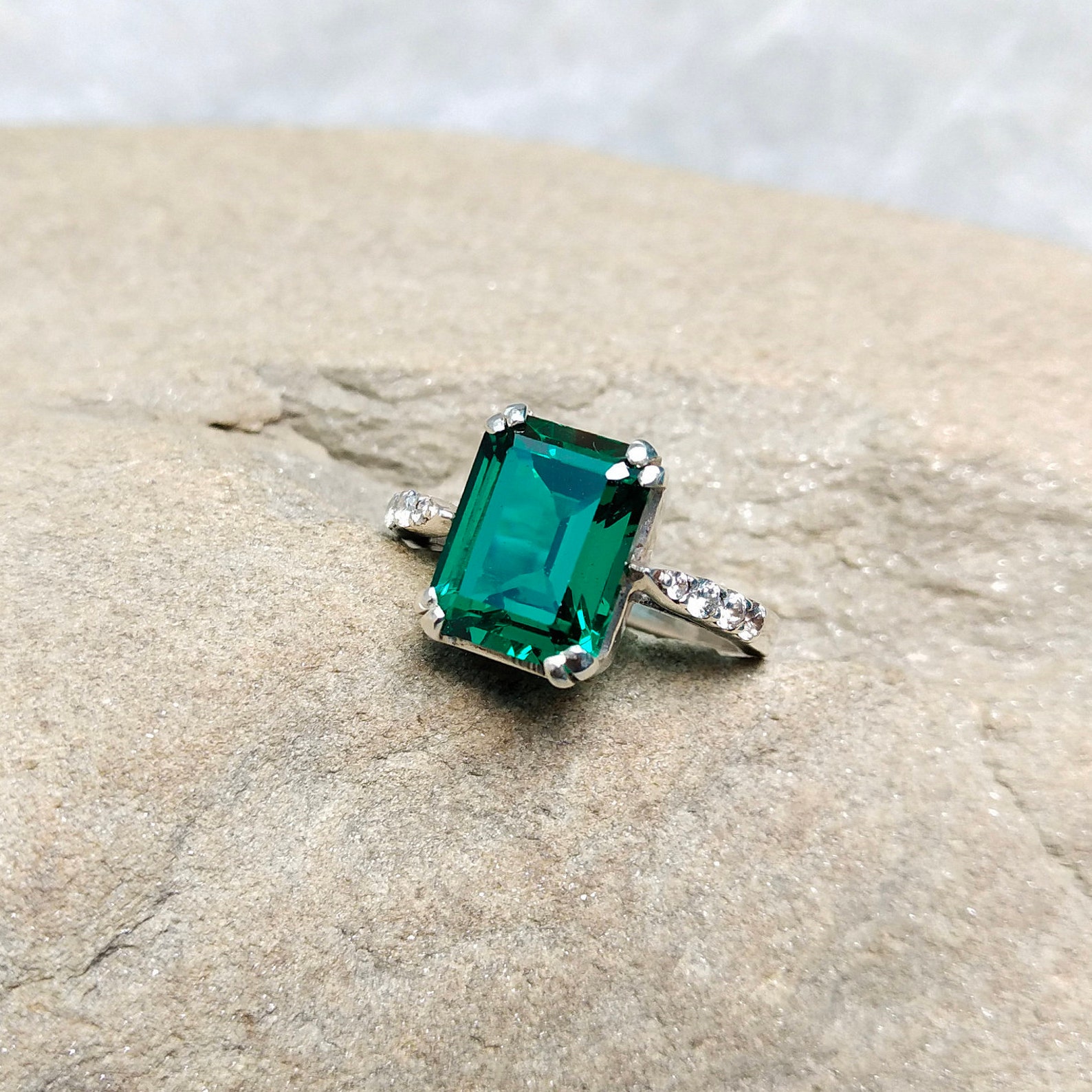 Lab Created Emerald Ring Octagon Cut Lab Emerald Ring 925 - Etsy