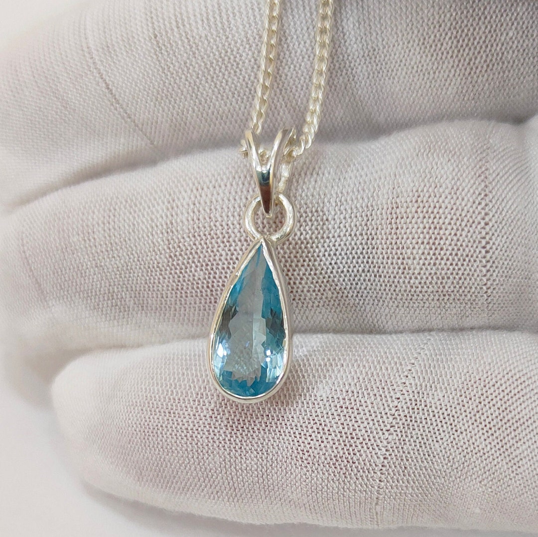 Natural Aquamarine Pendant, Aquamarine Necklace, 925 Sterling Silver ...