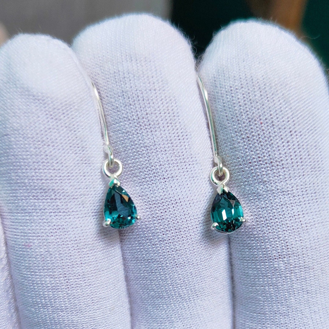 Teal Sapphire Earrings Pear Cut Teal Sapphire Earrings 925 - Etsy Israel